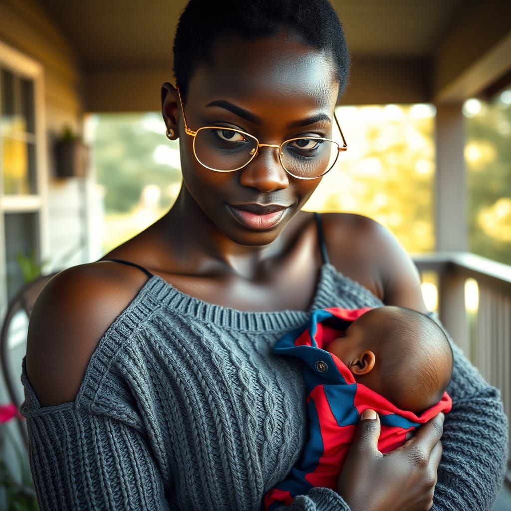 A headshot of a African-American woman with her new spectacles while ...