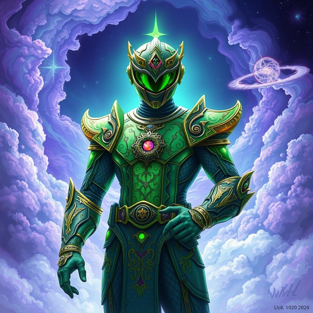 Ethereal Green Psycho Ranger in Godlike Armor - AI Art