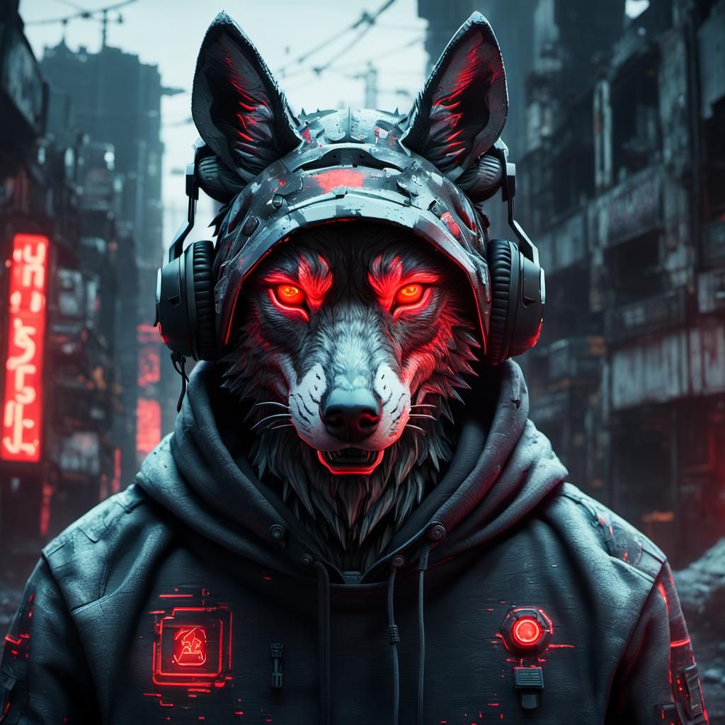 Cyberpunk Wolf. @AloneMARLA - AI Generated Artwork - NightCafe Creator