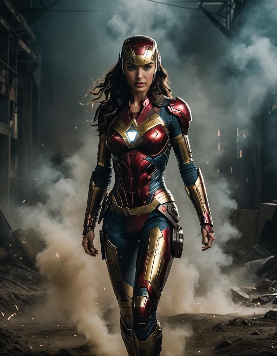 Wonder woman with Ironman's costume - AI Generated Artwork - NightCafe ...