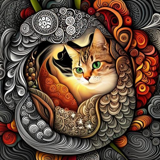 Zentangle cat - AI Generated Artwork - NightCafe Creator