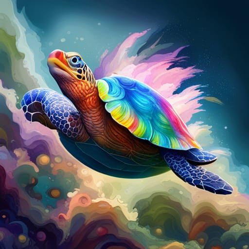 Watercolour Turtle with a shell of many pastel rainbow colours, - AI Generated Artwork ...