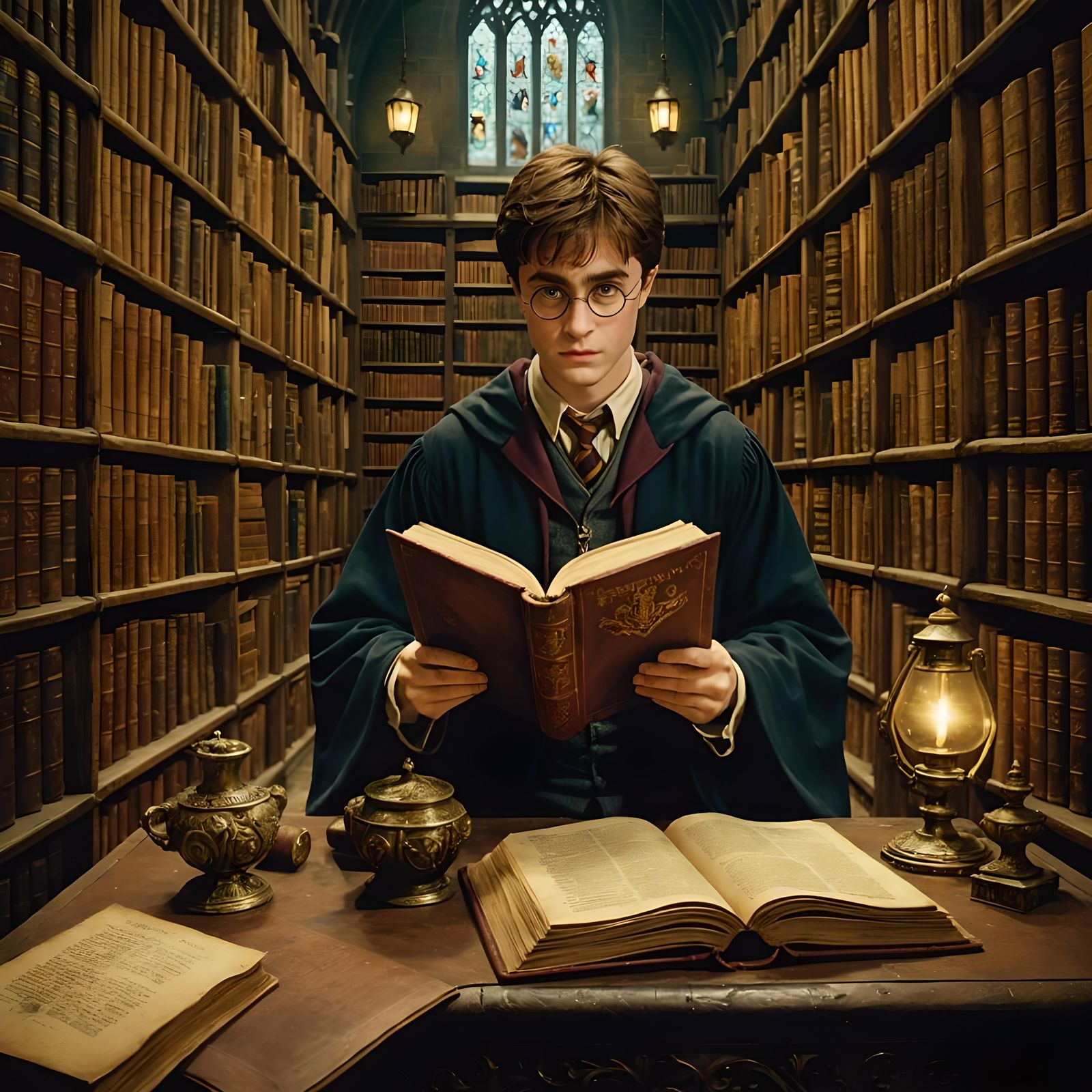 Harry Potter studies in the Hogwarts library - AI Generated Artwork ...