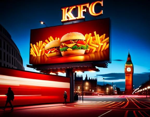 KFC massive billboard in London by night - AI Generated Artwork ...