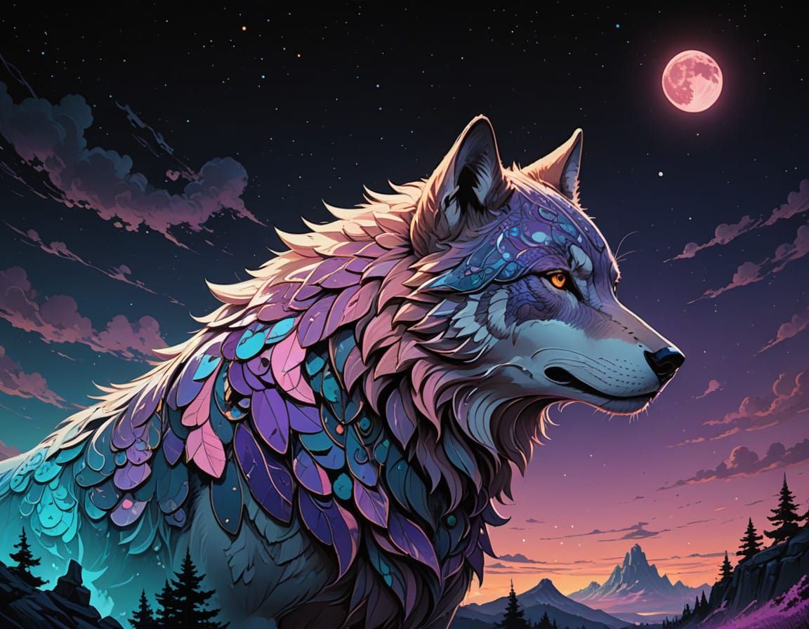 the sky purple & pink i think the moon wink at the wolf 8k resolution ...