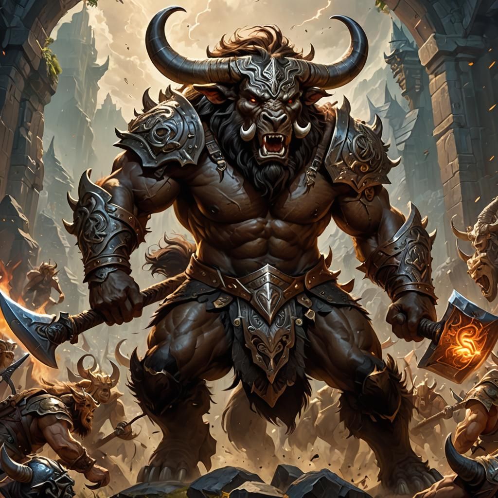Humanoid minotaur in battle - AI Generated Artwork - NightCafe Creator