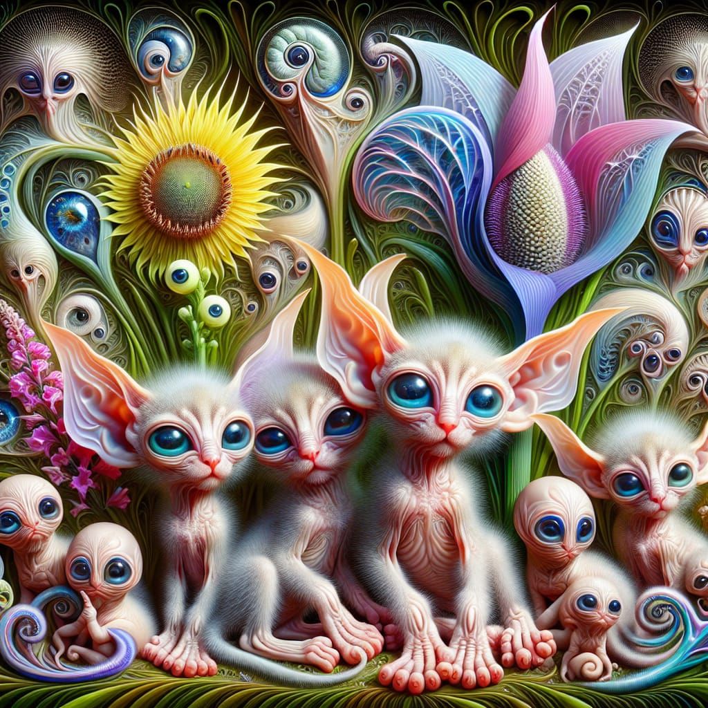 Scrawny And Bald Alien Cats With Flowers!!!! - AI Generated Artwork ...