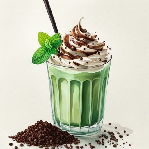 exploding mint green milkshake with whipped cream on top and chocolate ...