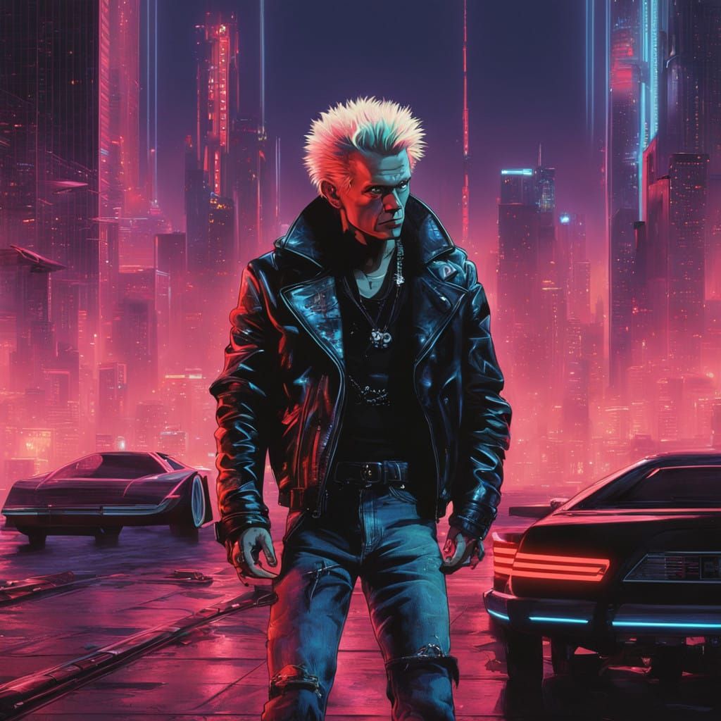 Synthwave Billy Idol - Neon Icon Rockstar in Retro-Futurist...