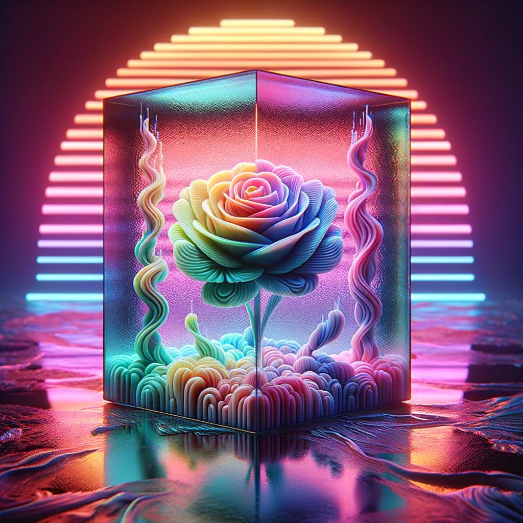 Sunset rose - Pastel UV Black Light Rose in Frosty Glass Cu...