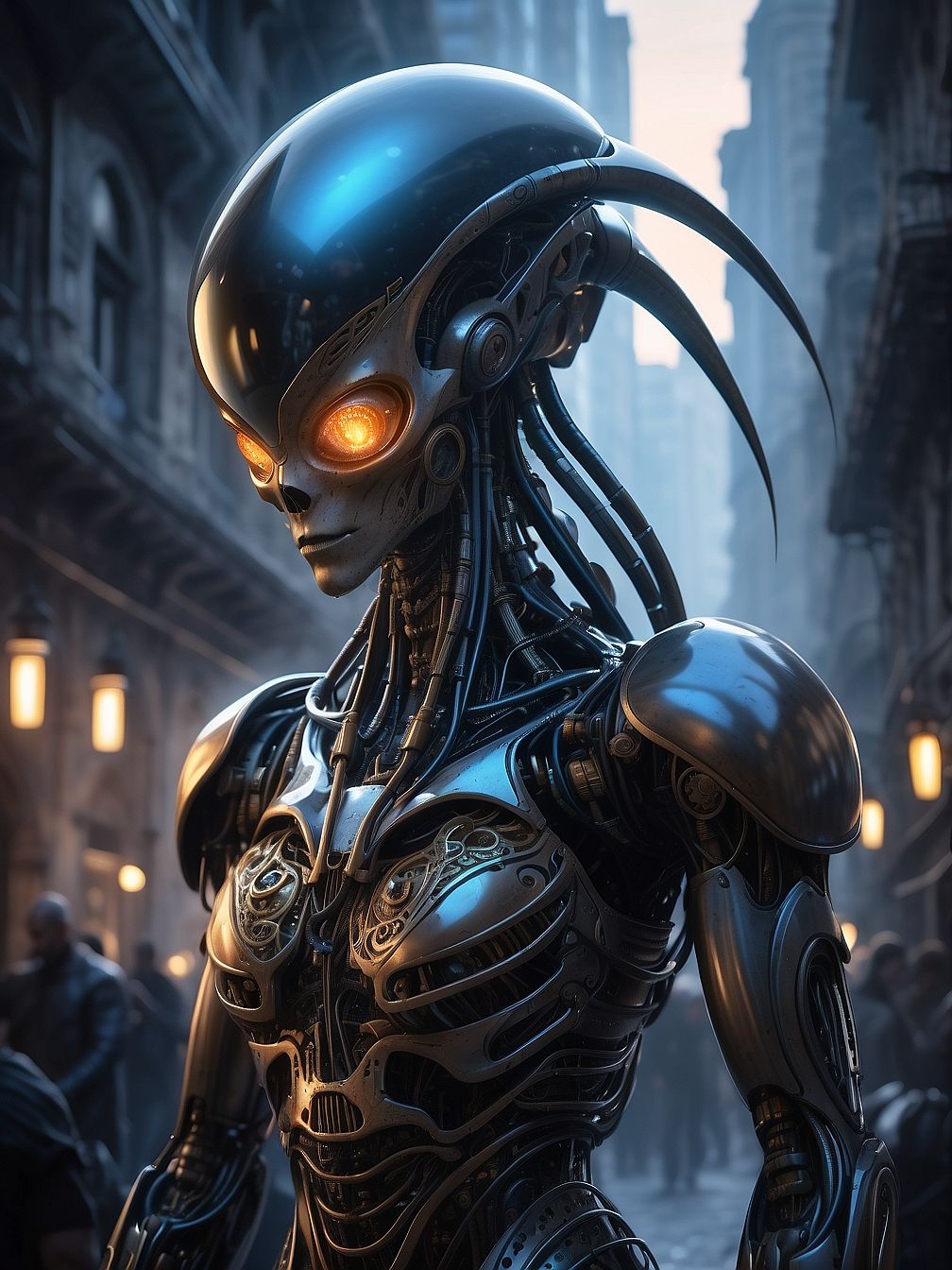 Alien female in town - AI Generated Artwork - NightCafe Creator