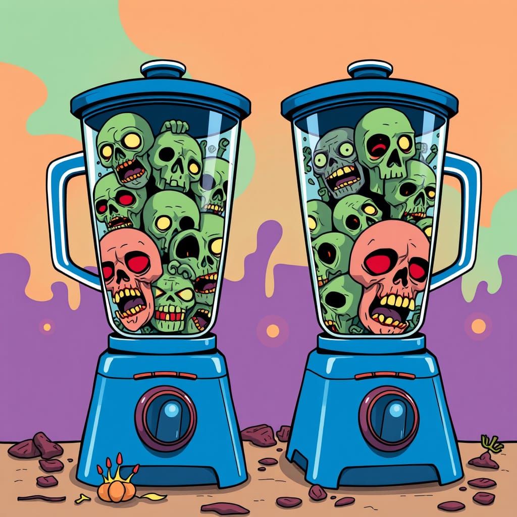Zombie Blender Party in Bright Cartoon Colors - AI Art