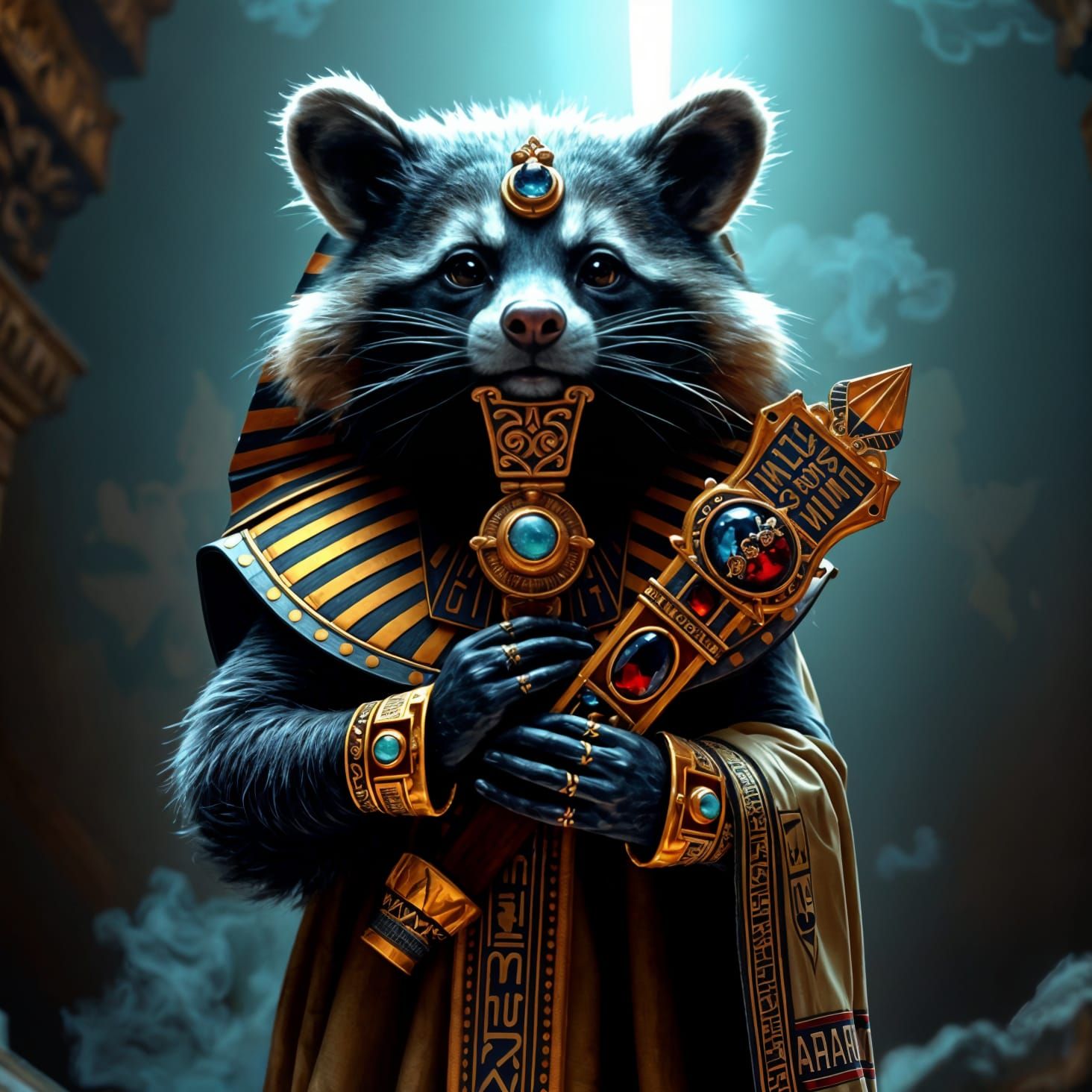 The leader of Egypt! 🦝 - Majestic Egyptian Raccoon Pharaoh...