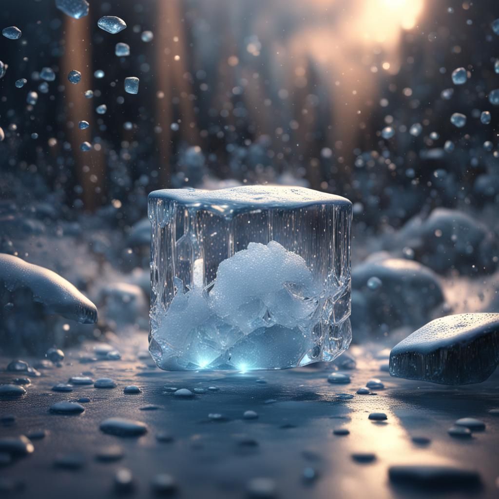 Ice cubes falling freezing rain Abstract Shinning Rocks glimmering dots ...