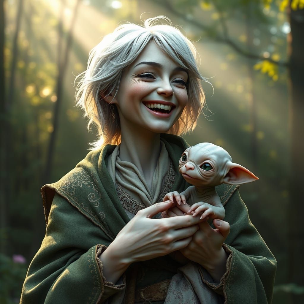 Mystical Green Cloaked Woman with Alien Companion ... - AI Art