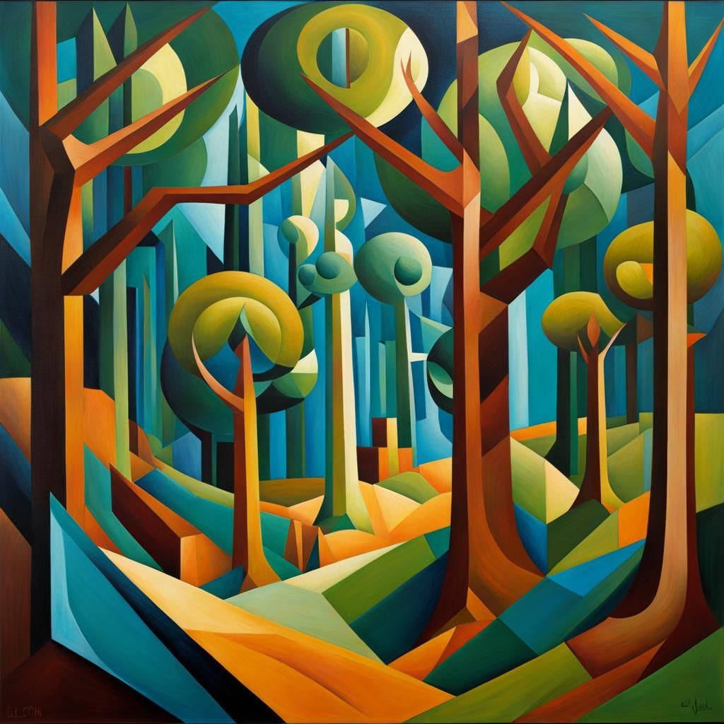 Eldritch forest, synthetic cubism in the style of Juan Gris - AI ...
