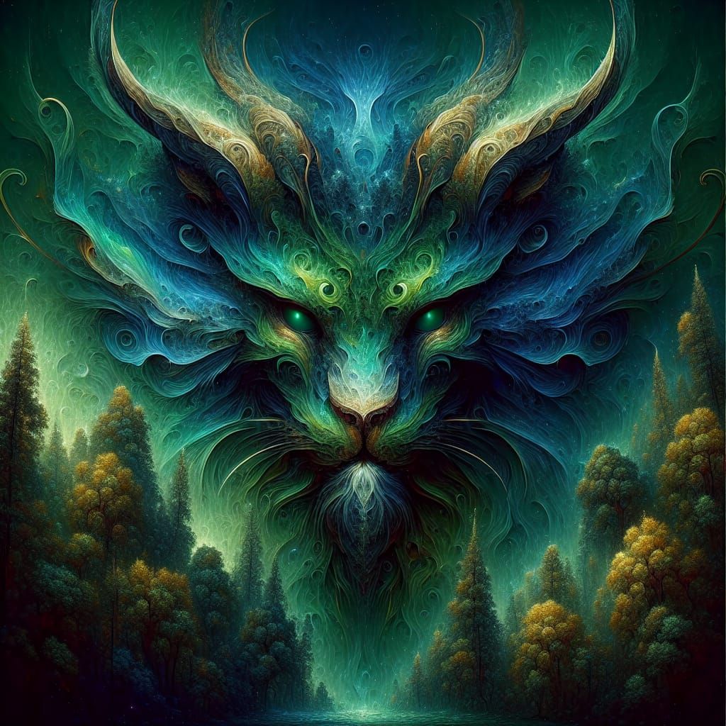 Highly detailed image of an earth spirit animal in a mystical forest ...