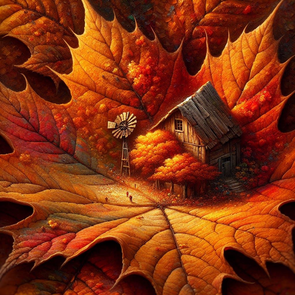 a singular autumn leaf, its translucent surface revealing an intricate ...