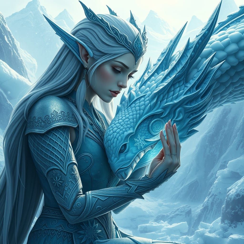 Regal Elf Heals Majestic Ice Dragon in Antarctic L... - AI Art