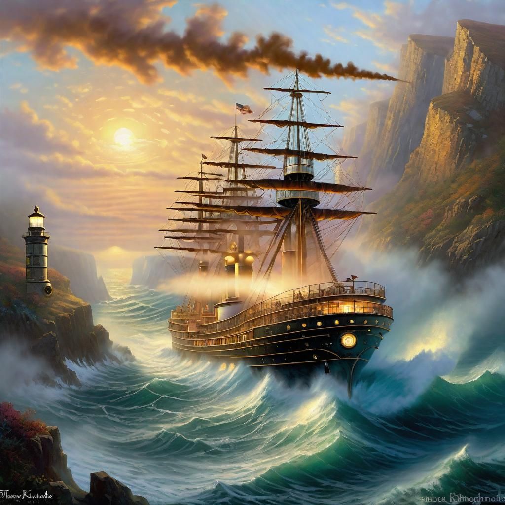 Steampunk Cruiseship on a wild sea - AI Generated Artwork - NightCafe ...