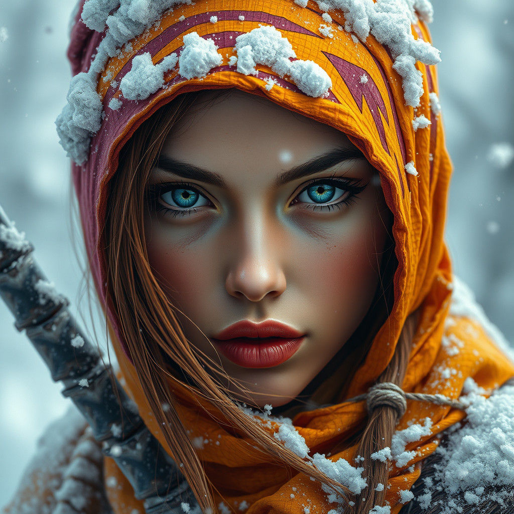 Textured realistic oil paint. Gorgeous Warrior woman with almond-shaped ...