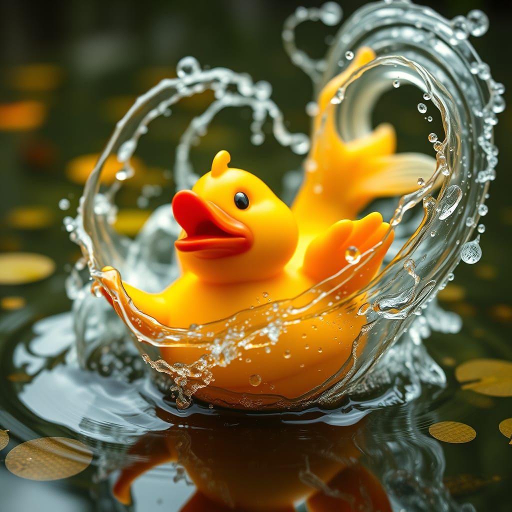 portrait photography of a rubber duck, creating a water vortex with a ...