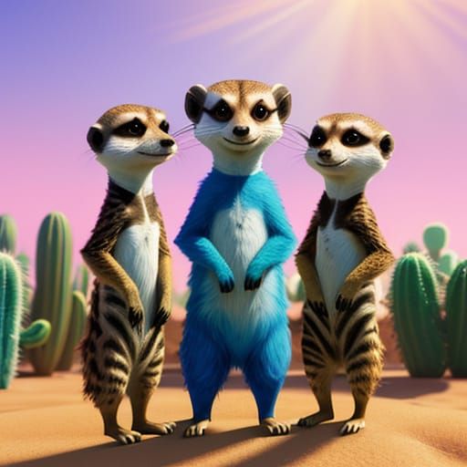 Pixar-Inspired Meerkat Amidst Vibrant Cacti and Ro... - AI Art