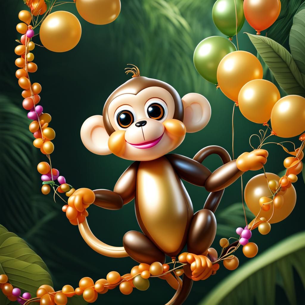The cute little balloon chimp swinging on his jungle mini balloon vine ...