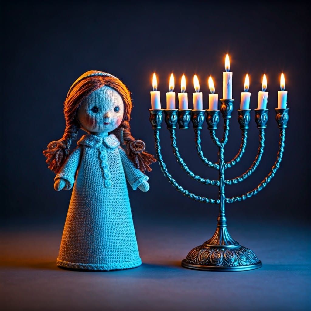 Orthodox Jewish Doll with Menorah in Vibrant Color... - AI Art