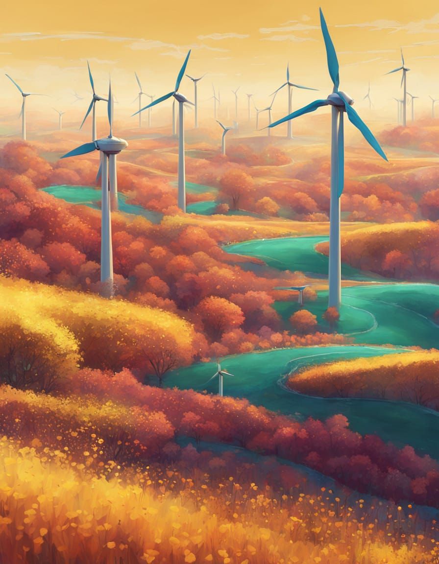 Solarpunk dandelion wind farm - Surreal Solarpunk Farm Bloom...