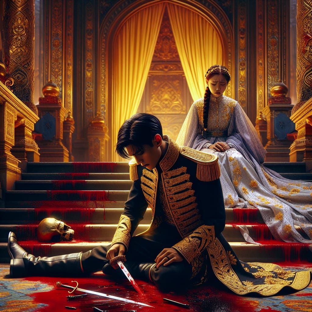 The image is of a dead prince sprawled across the stairs of Royal ...