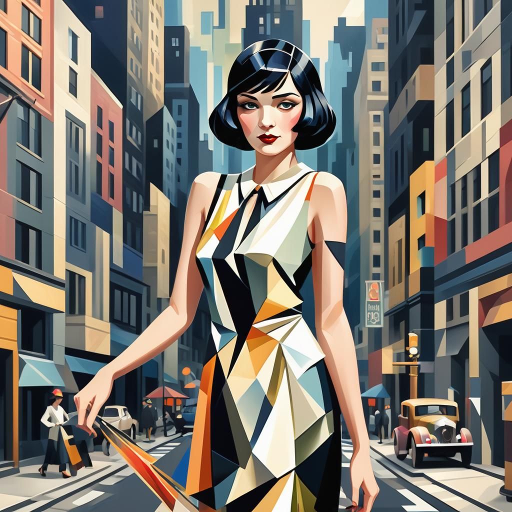 Angular Dress - Art Deco Flapper in Geometric Streets of 192...