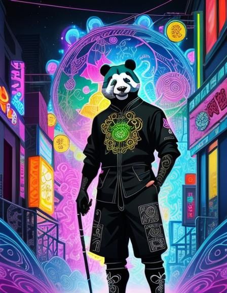 Hyper detailed cubist (psychedelic artwork of a panda:1,8) made of ...