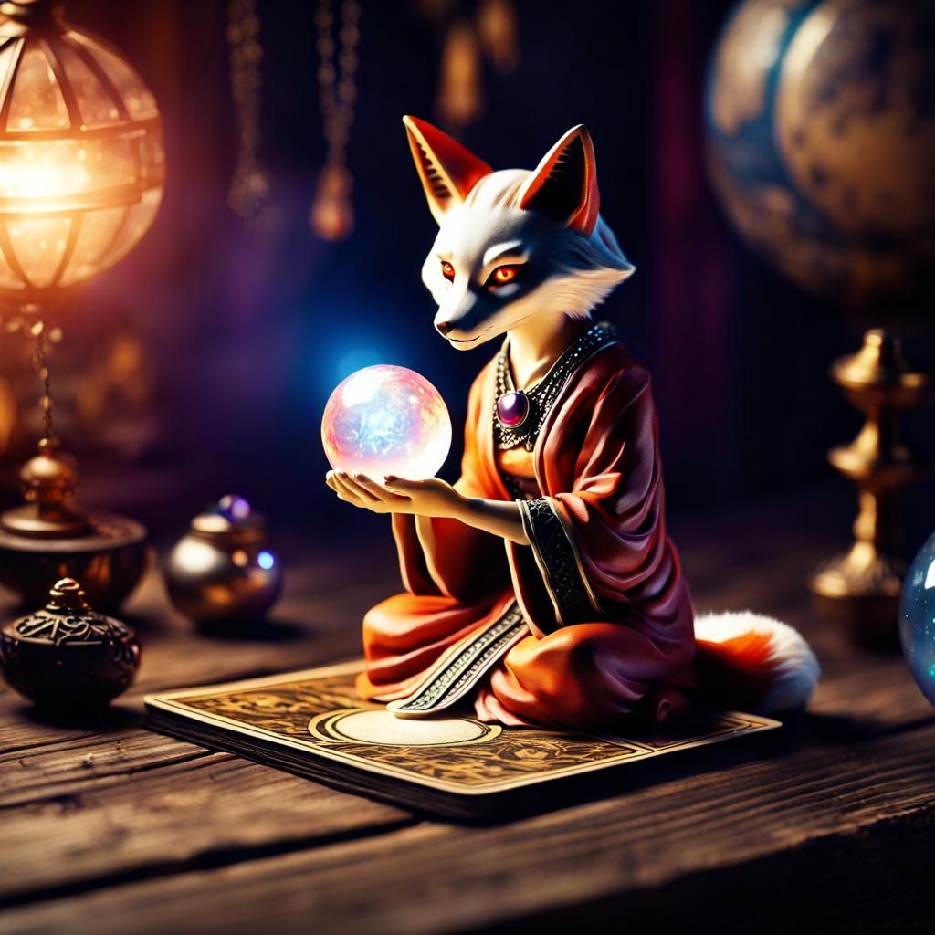 A tarot card of a fox as a fortune teller with an orb - AI Generated ...