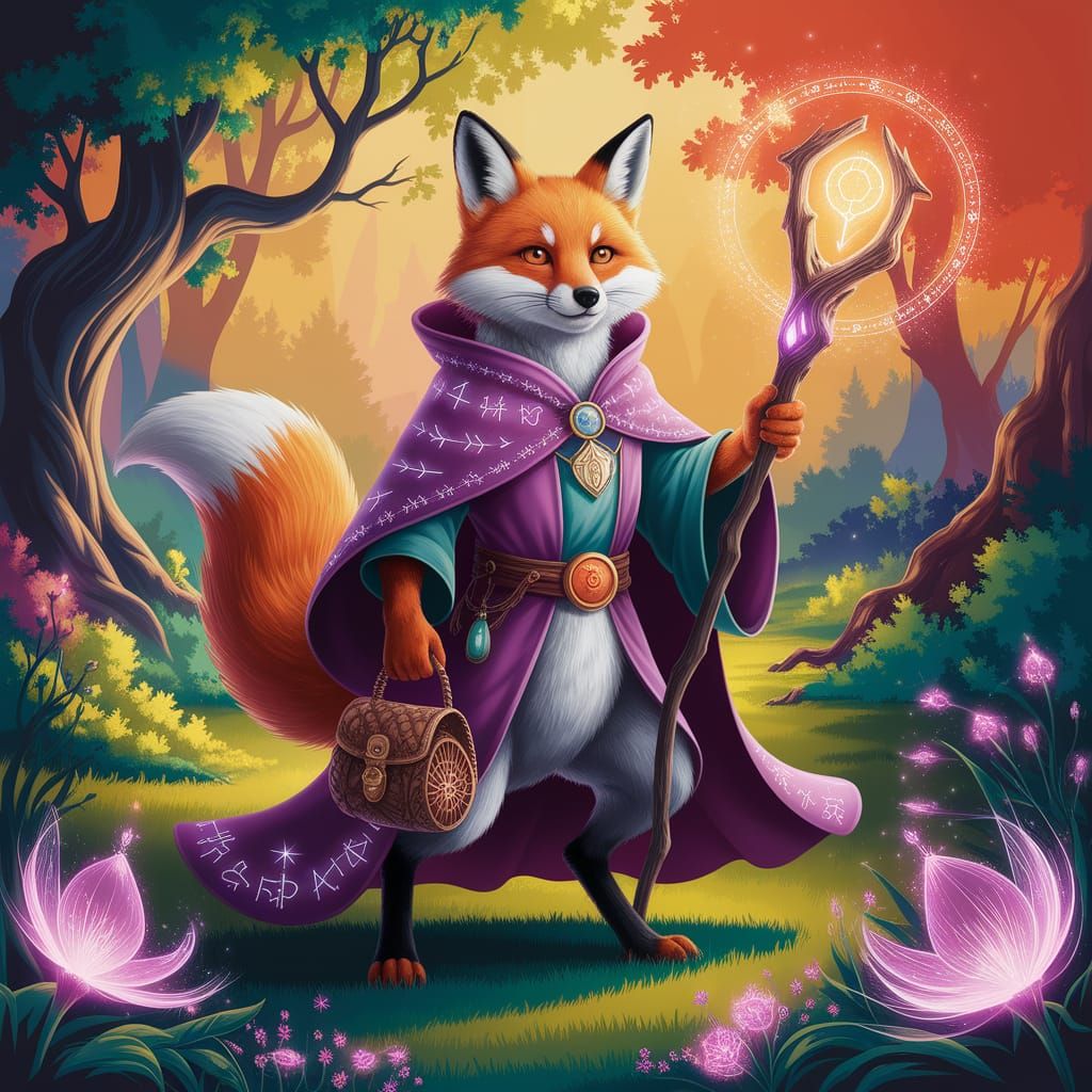 Fox Wizard - Enchanted Fox Wizard in Golden Forest