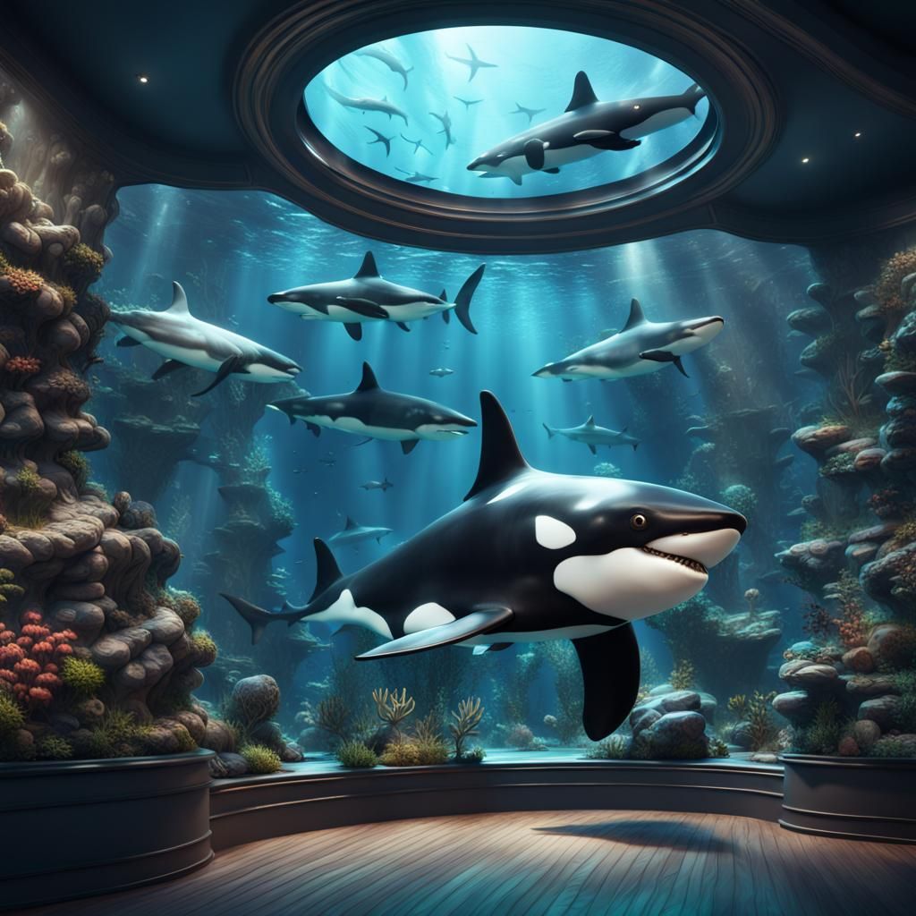 aquarium full of orca and sharks - AI Generated Artwork - NightCafe Creator