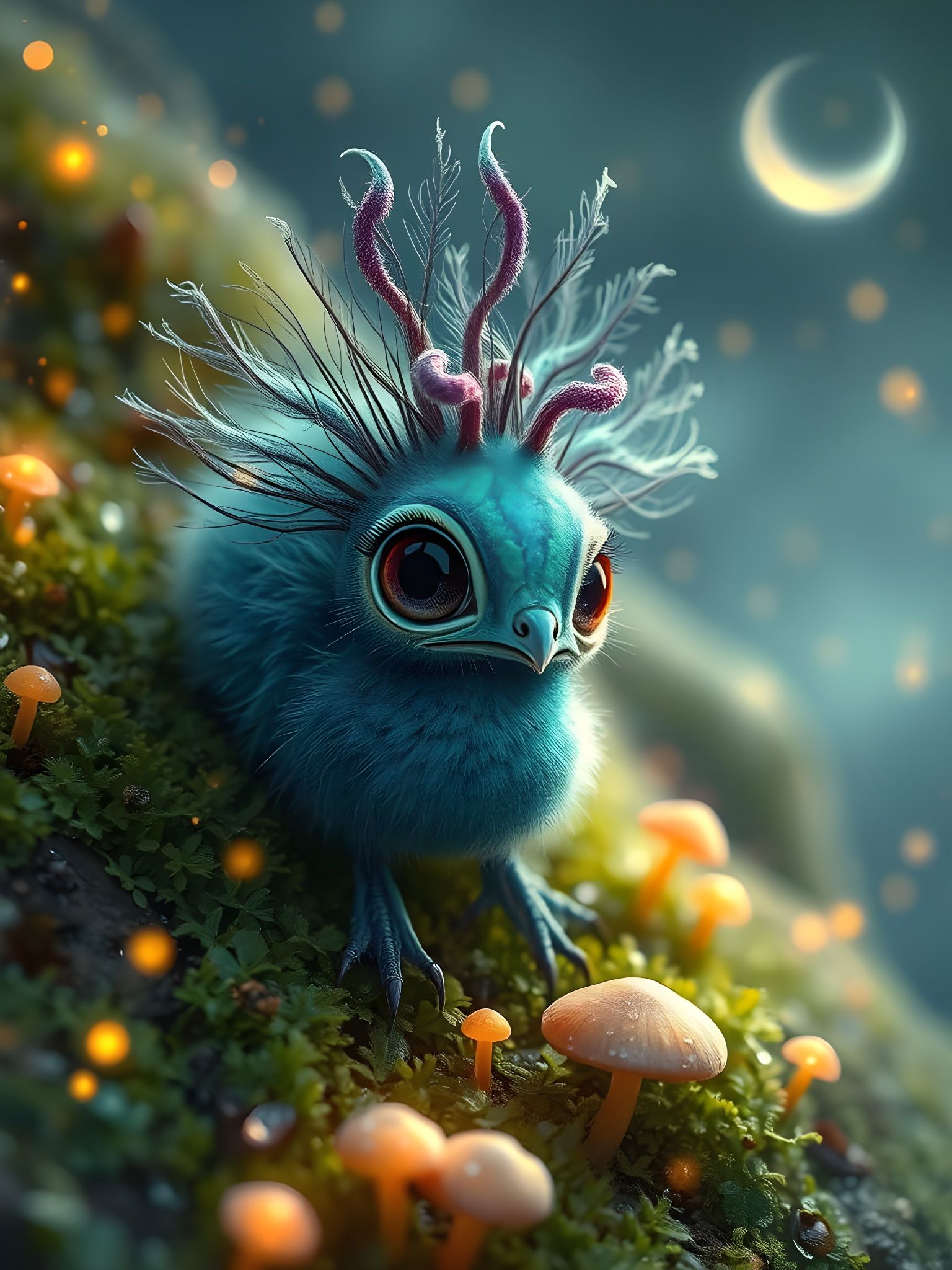A Pigmy Crested mouse-bird - Glowing Fantastical Peacock Mur...