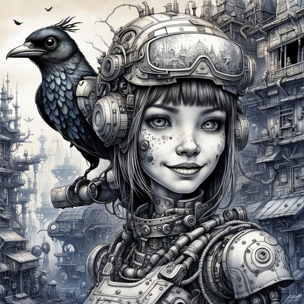 Girl with crow - AI Generated Artwork - NightCafe Creator