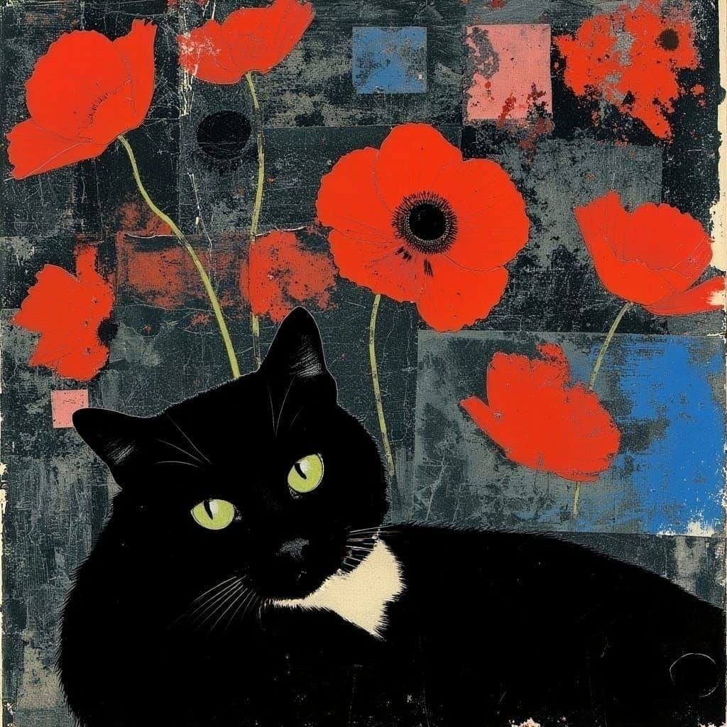 Vibrant Bohemian Feline Portrait in Iridescent Dra... - AI Art