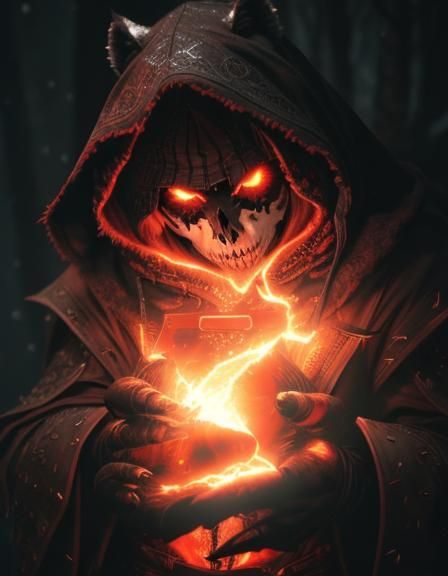 The skeletal hooded undead, Nazgul, from the depths of hell, eyes of ...