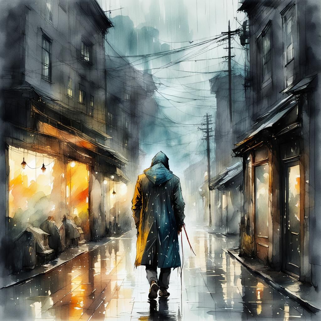 sad man in the dark city - AI Generated Artwork - NightCafe Creator