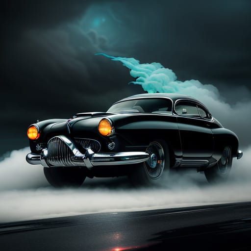 A sleek, dreamcore car from the 1950s, adorned with retro-futuristic ...