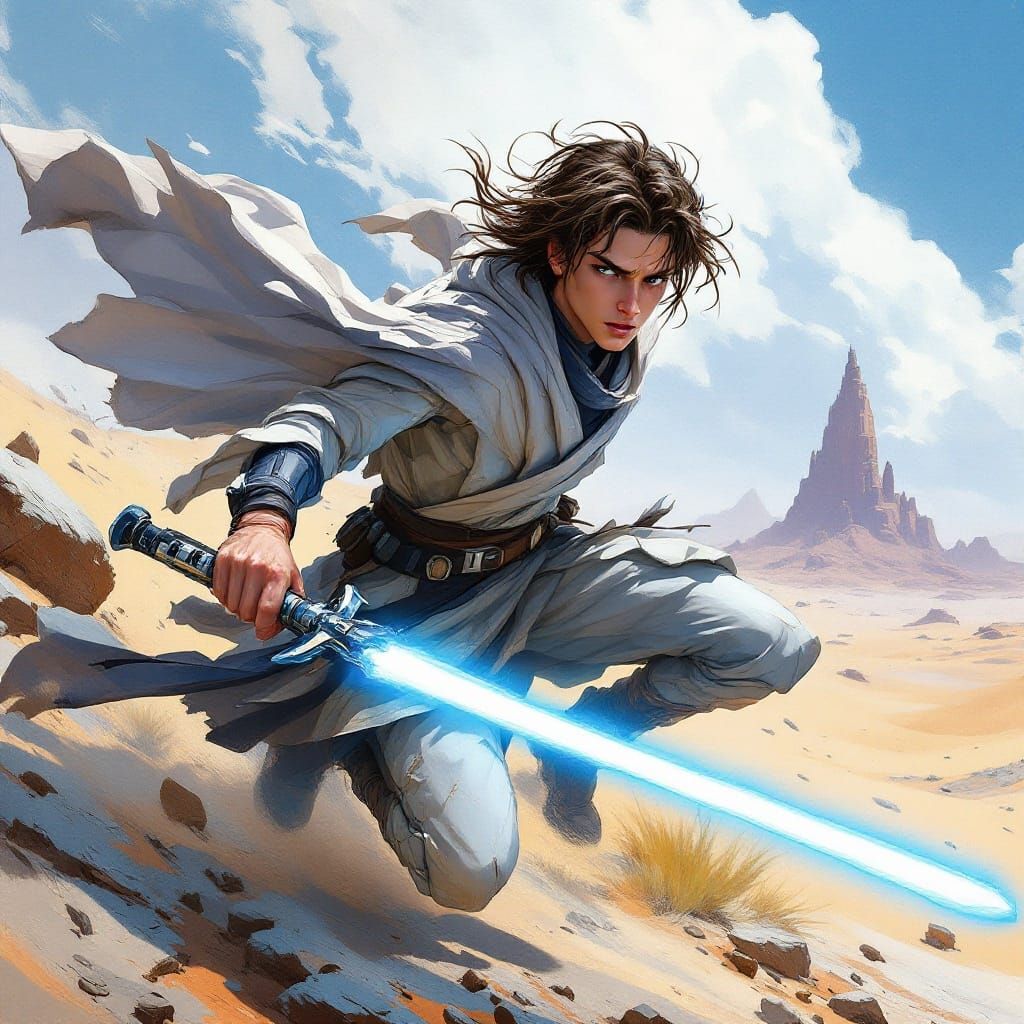 Jedi Knight 250503B - Space Elf Jedi Knight on Alien Planet