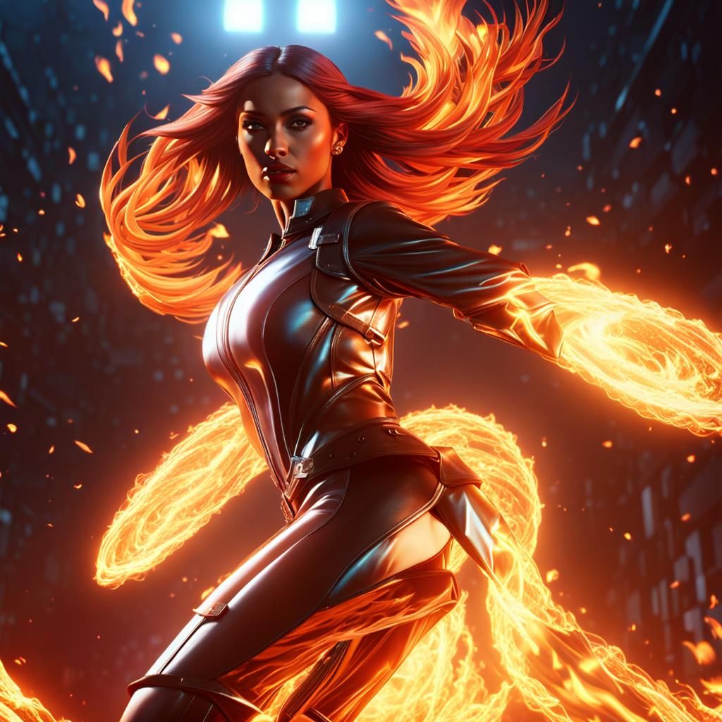 woman-boss falling into infernal flames the sun. anime 8K 3D 8k ...