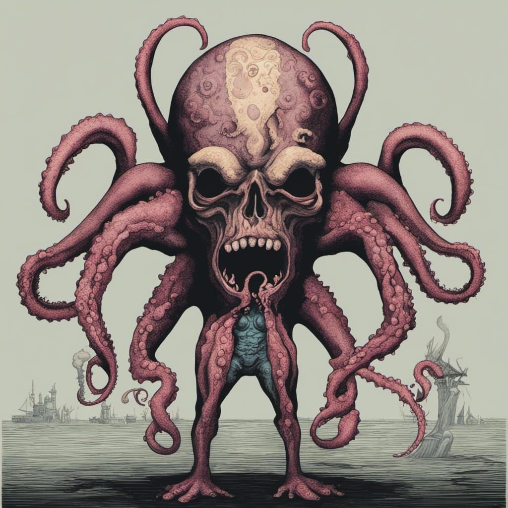 Monster with octopus head and human body - AI Generated Artwork ...