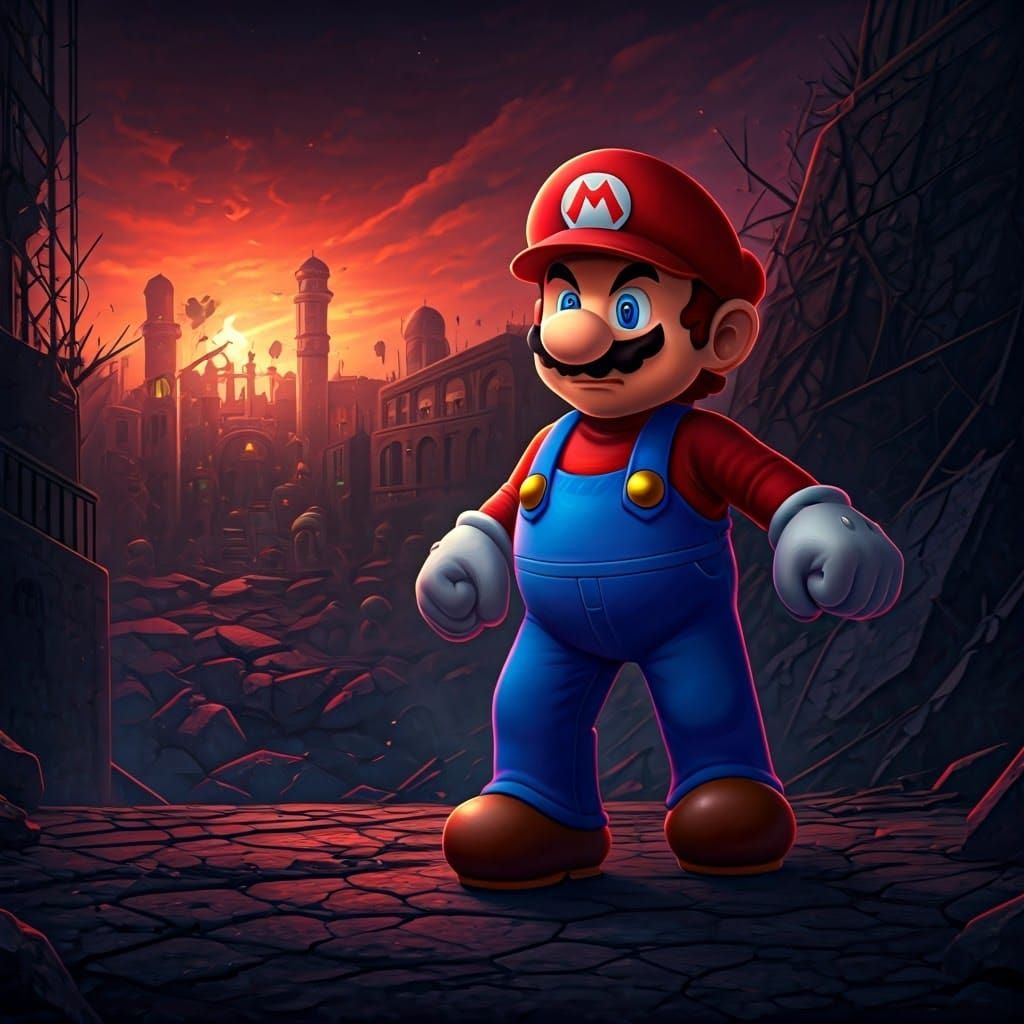 Epic Clash of Dimensions: Mario vs Dystopian Futur... - AI Art