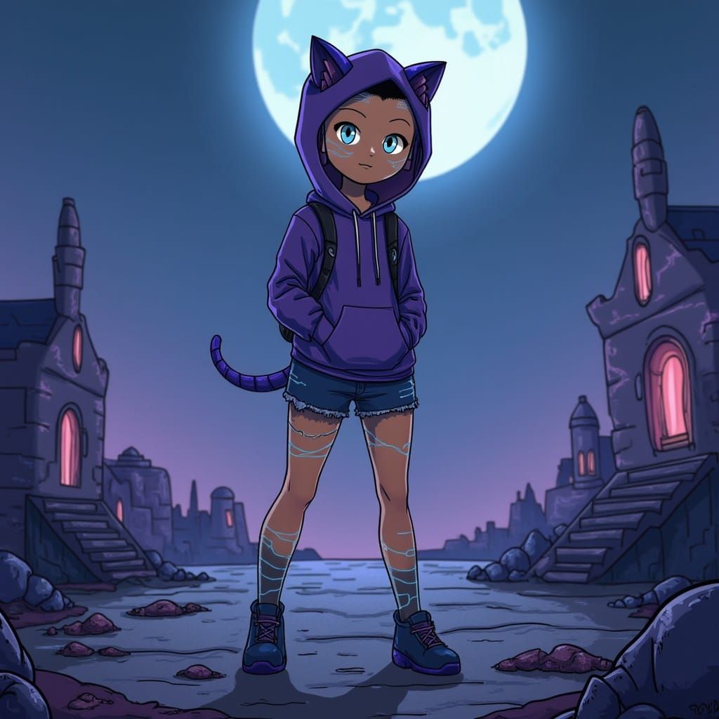 Kitty Girl - Glowing Alien Ruins Goddess in Uncanny Style