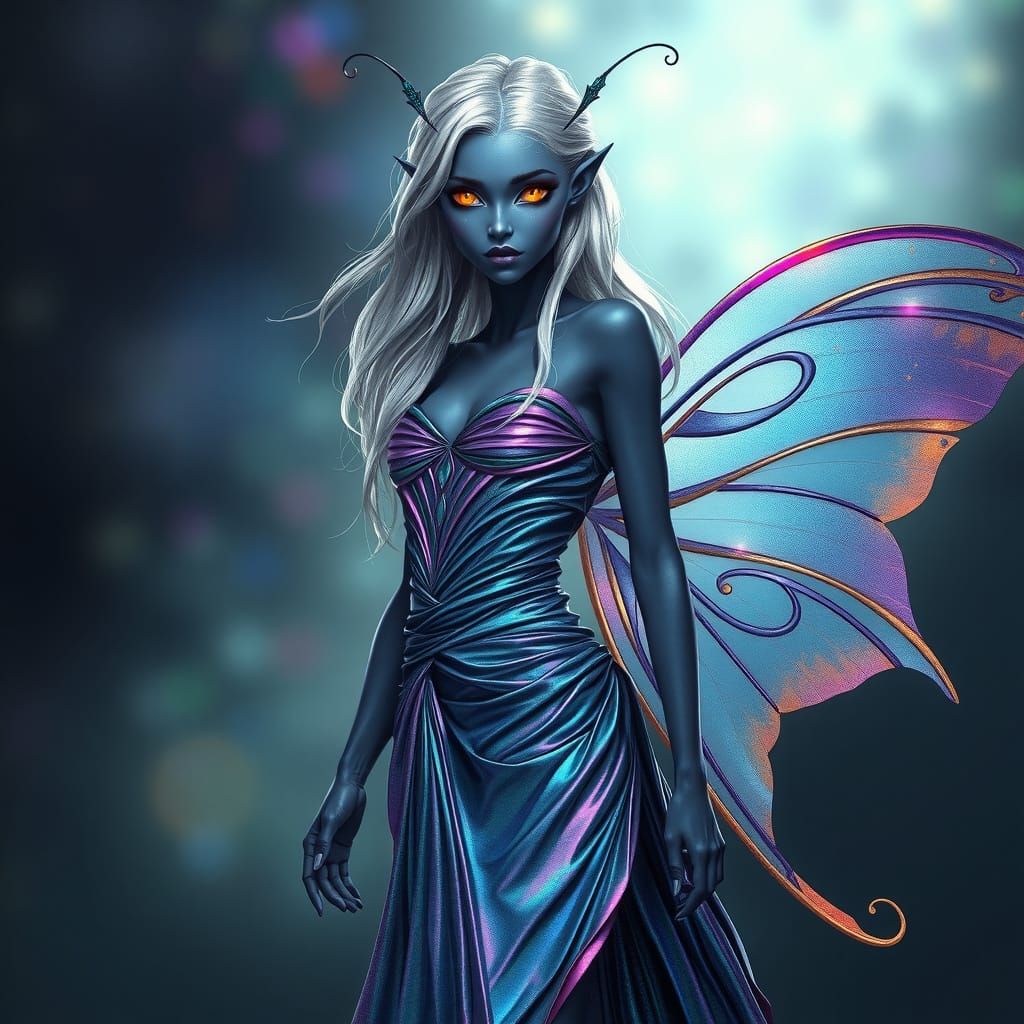 Ethereal Fae in Iridescent Gown Shines with Multic... - AI Art