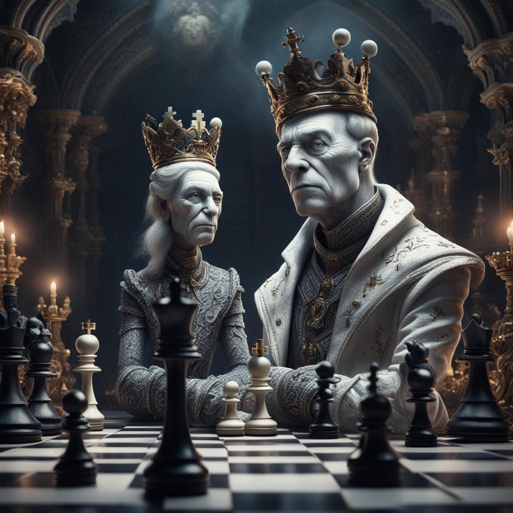 Anthropomorphic chess white king and black queen - AI Generated Artwork ...
