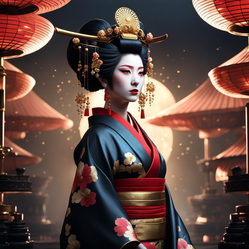 Japanese geisha with gold hair pieces. - AI Generated Artwork ...